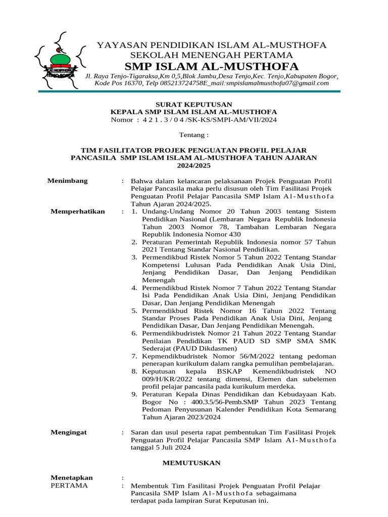 Tim Fasilitasi Projek Pancasila SMP 2024 | PDF