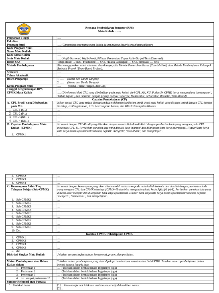 Format RPS Tahun 2024 | PDF