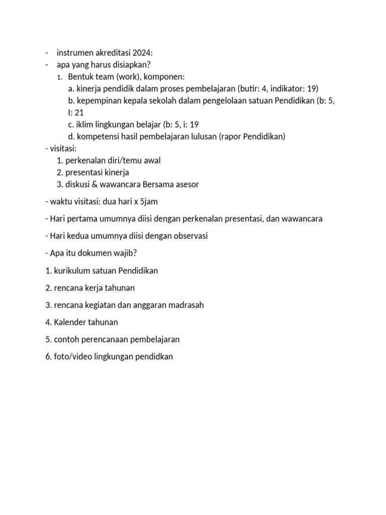 Note - Instrumen Akreditasi 2024 | PDF