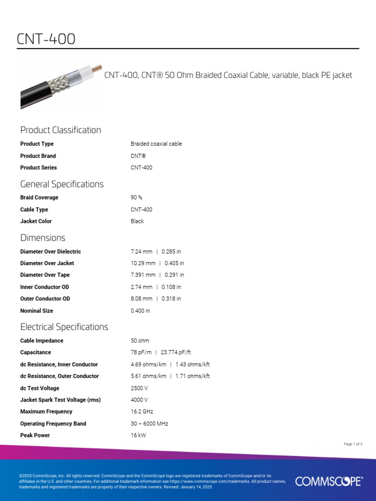 CNT 400 Product Specifications | PDF | Coaxial Cable | Electricity
