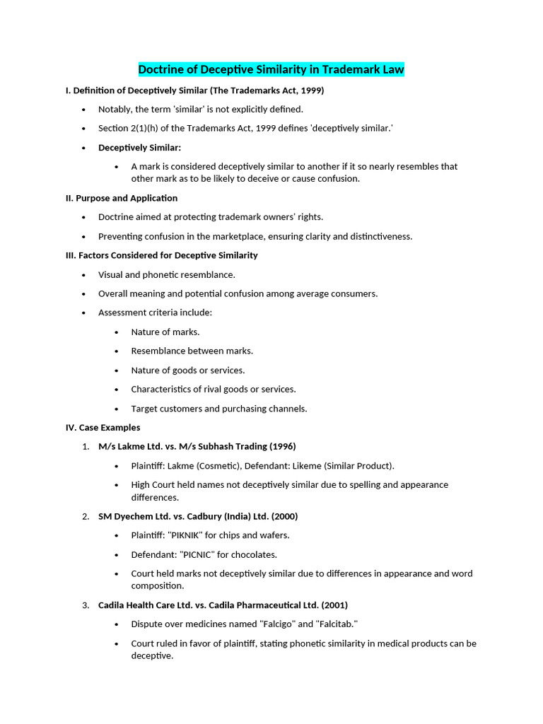 Doctrine of Deceptive Similarity in Trademark Law | PDF | Trademark ...