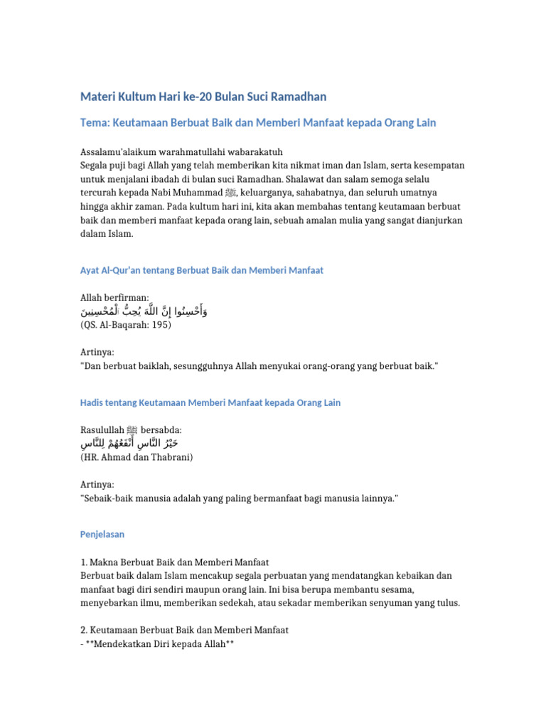 Materi Kultum Hari Ke 20 Ramadhan | PDF