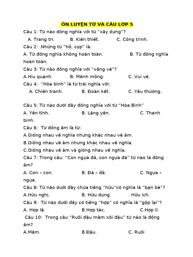 80 Câu LTVC L P 5 | PDF