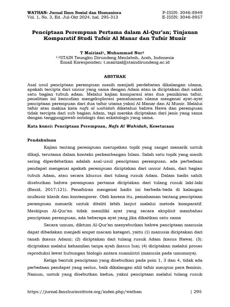 Penciptaan+Perempuan+Pertama+Dalam+Al Qur’an;+Tinjauan+Komparatif+Studi+Tafsir+Al+Manar+Dan ...