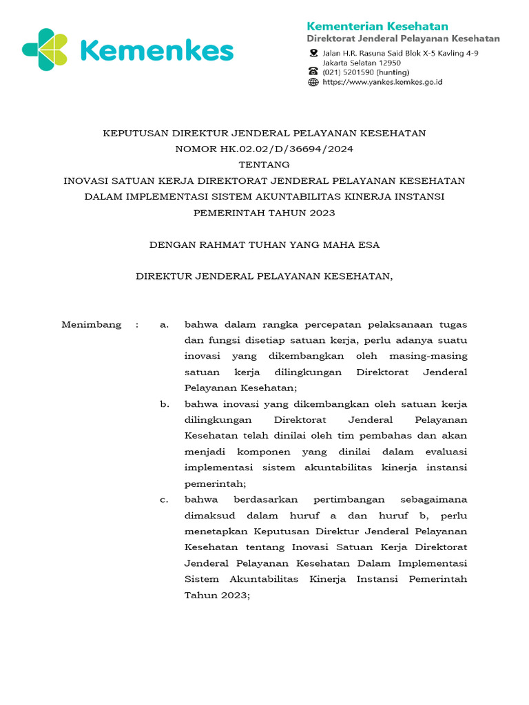 Kepdirjen Nomor HK-02-02-D-36694-2024 TTG Penetapan Inovasi Satker TA ...