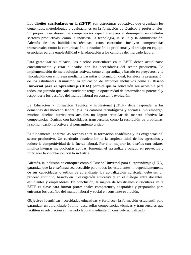 Diseños Curriculares en La (EFTP) | PDF | Plan de estudios | Enseñando