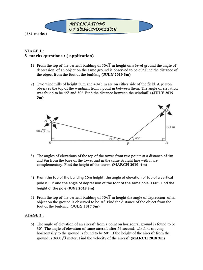 Applications of Trigonometry Em Stage 1 and 2 | PDF