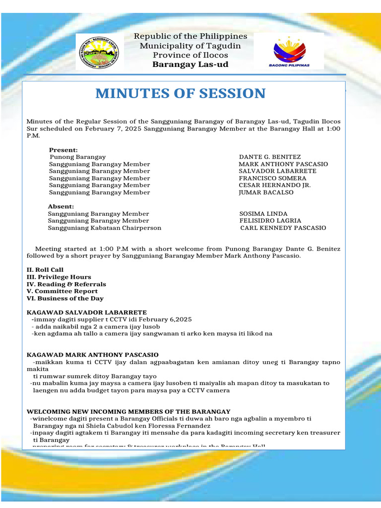 MINUTES OF SESSION 2 | PDF