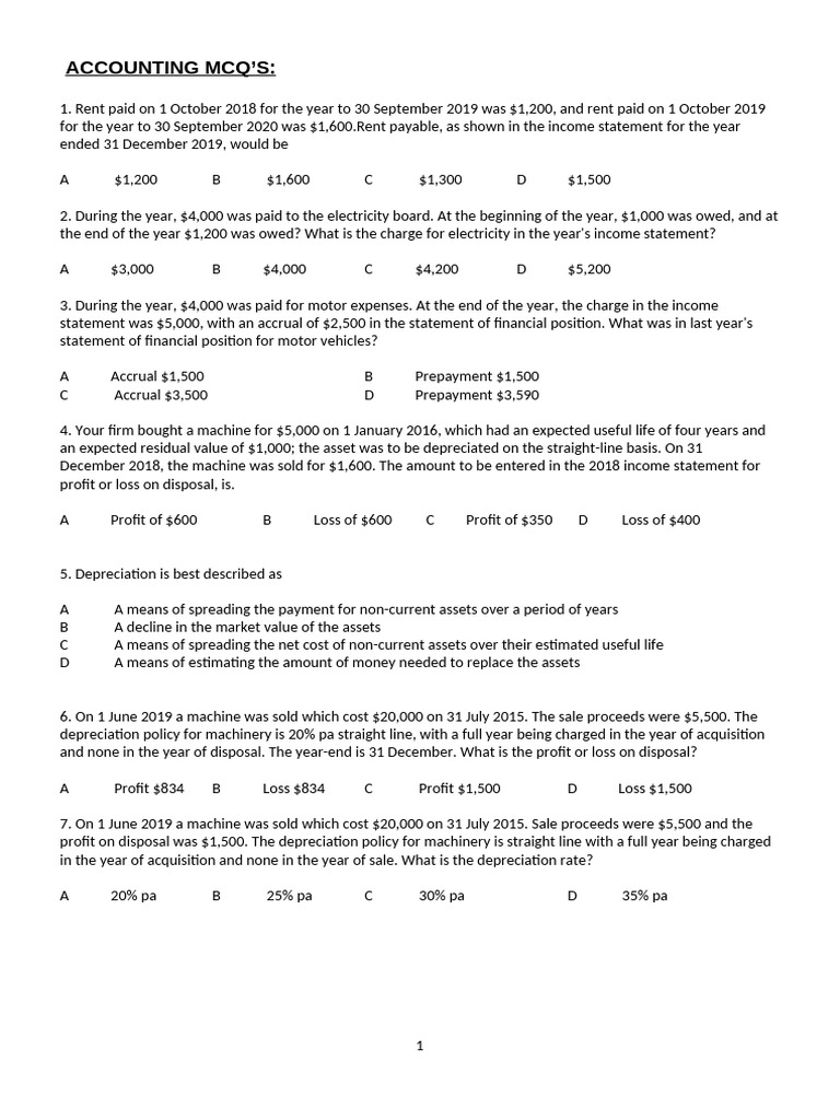 Accounting MCQs for Financial Analysis | PDF | Debits And Credits ...