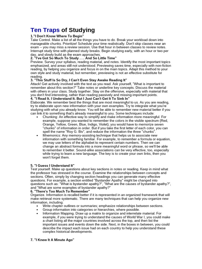 Ten Traps of Studying - Issue 6 | PDF | Color | Mind