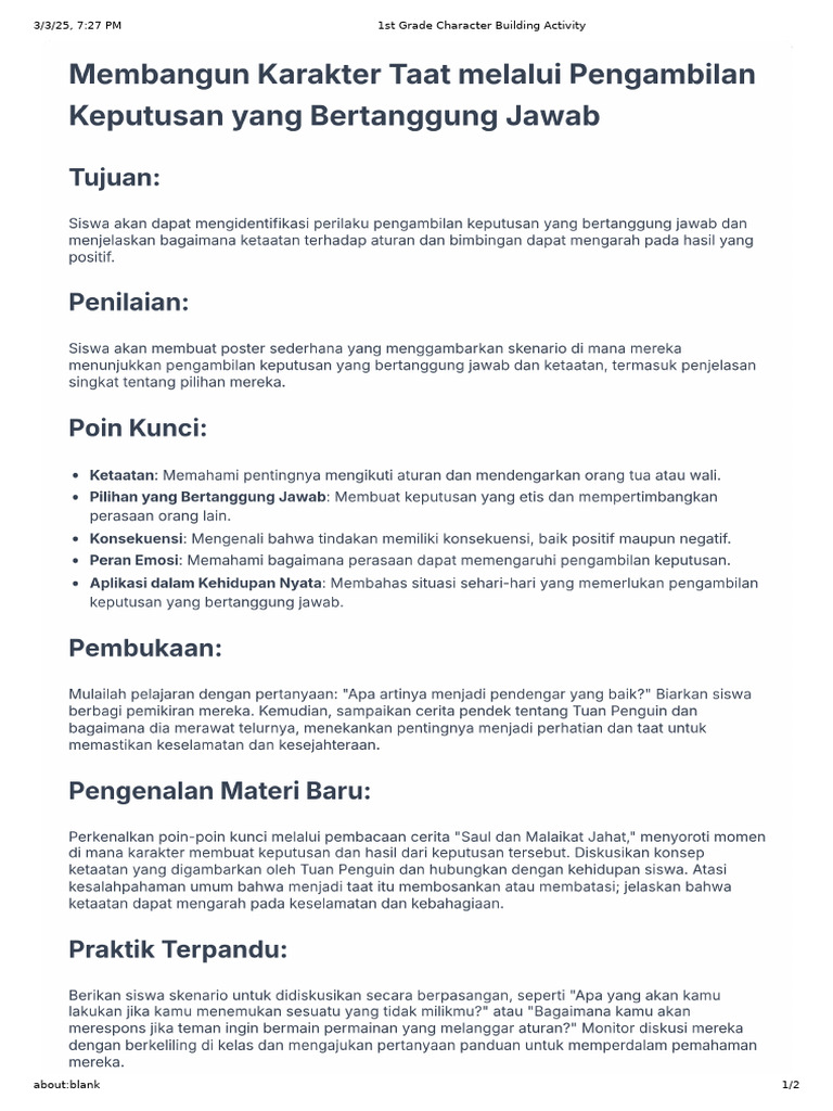 SEL 1st Grade Character Building Activity | PDF