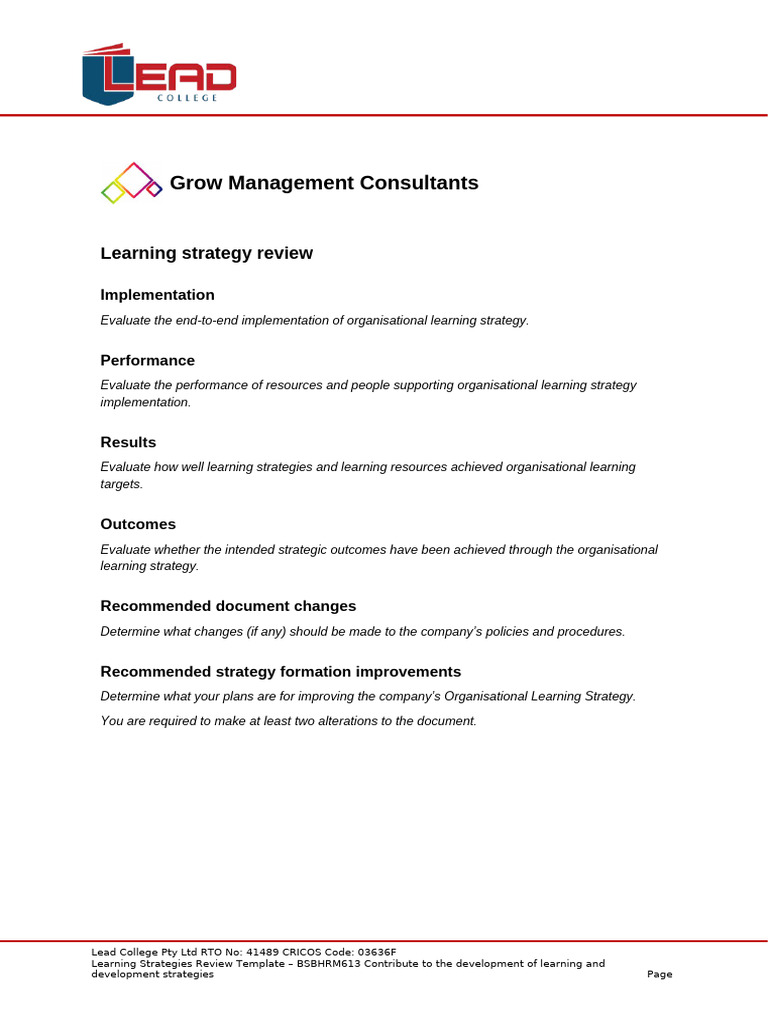 Learning Strategy Review Template | PDF