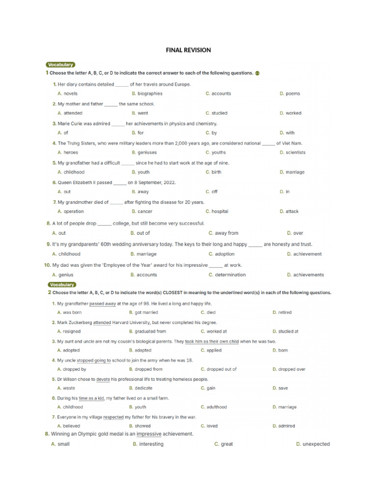Final Revision Grade 12 | PDF