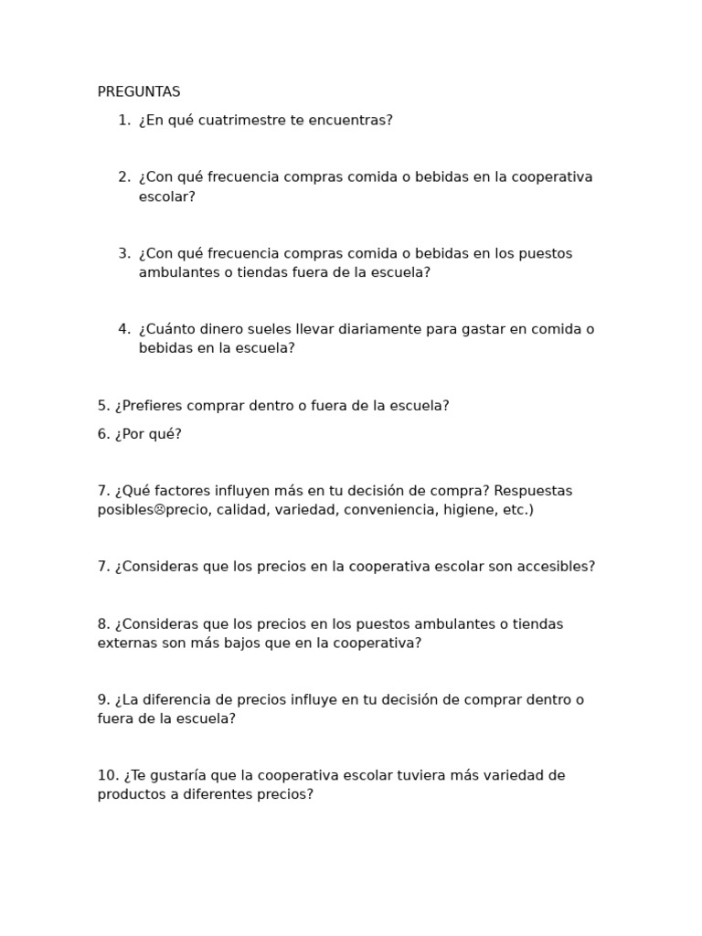 Encuesta de Comida | PDF