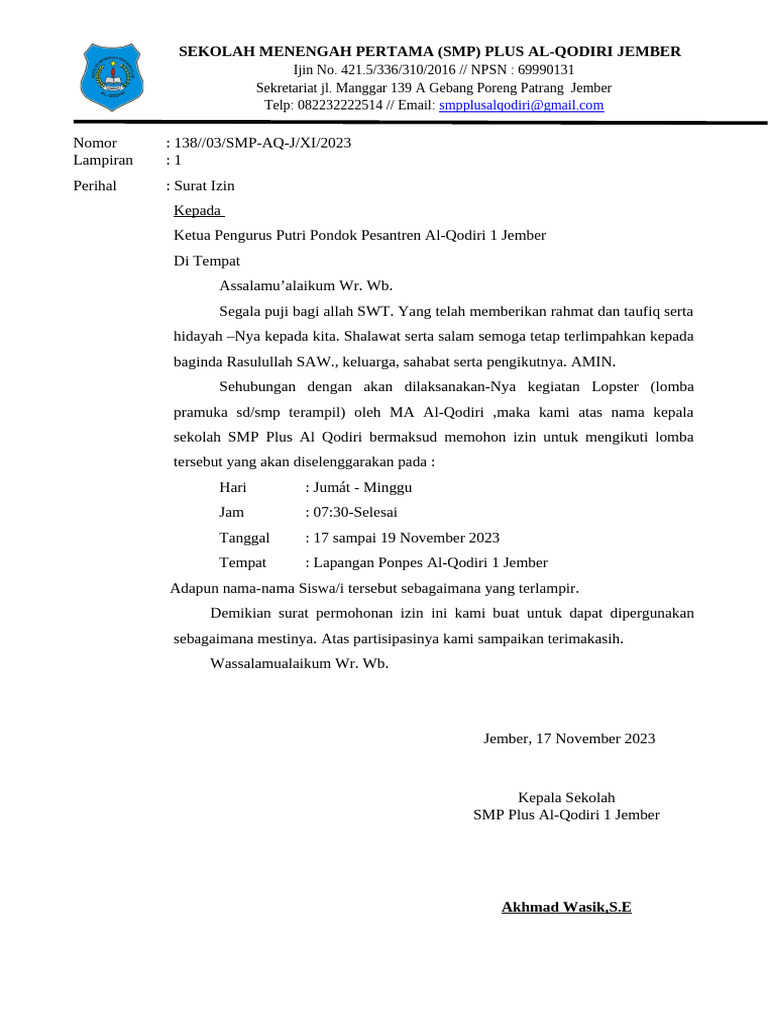 Surat Permohonan Izin Lomba Akademik | PDF