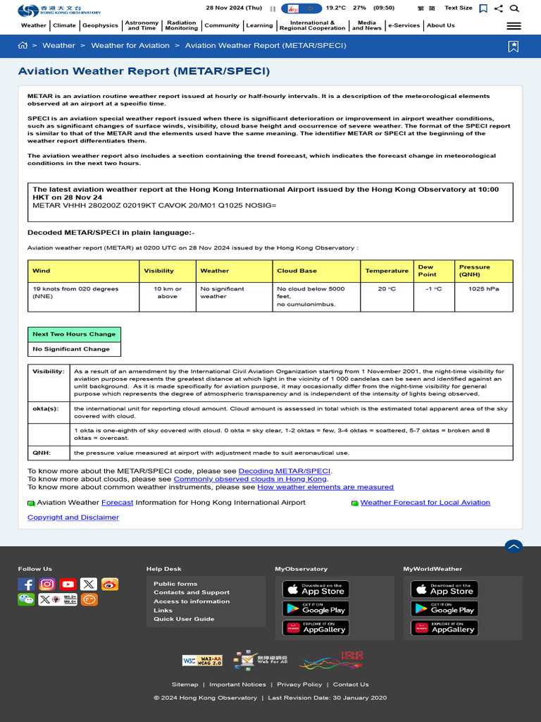 Aviation Weather Report (METARSPECI) Hong Kong Observatory (HKO) | PDF ...