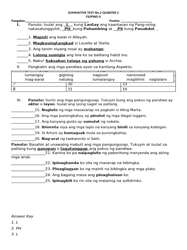 Q2- Fil. 6 -2nd Sum ( Part 2) | PDF
