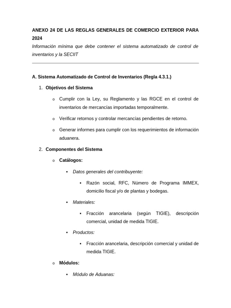 Anexo 24 de Las Reglas Generales de Comercio Exterior para 2024 | PDF
