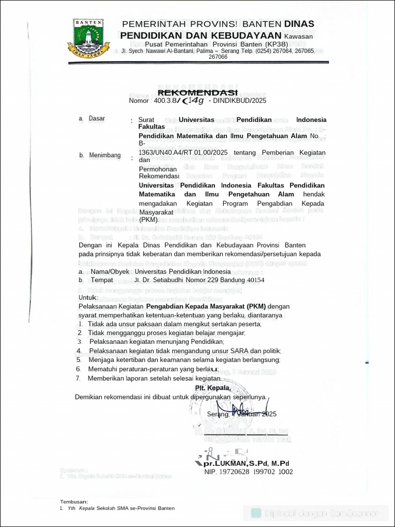 Surat Kegiatan Workshop UPI dengan MGMP KIMIA Se Banten | PDF