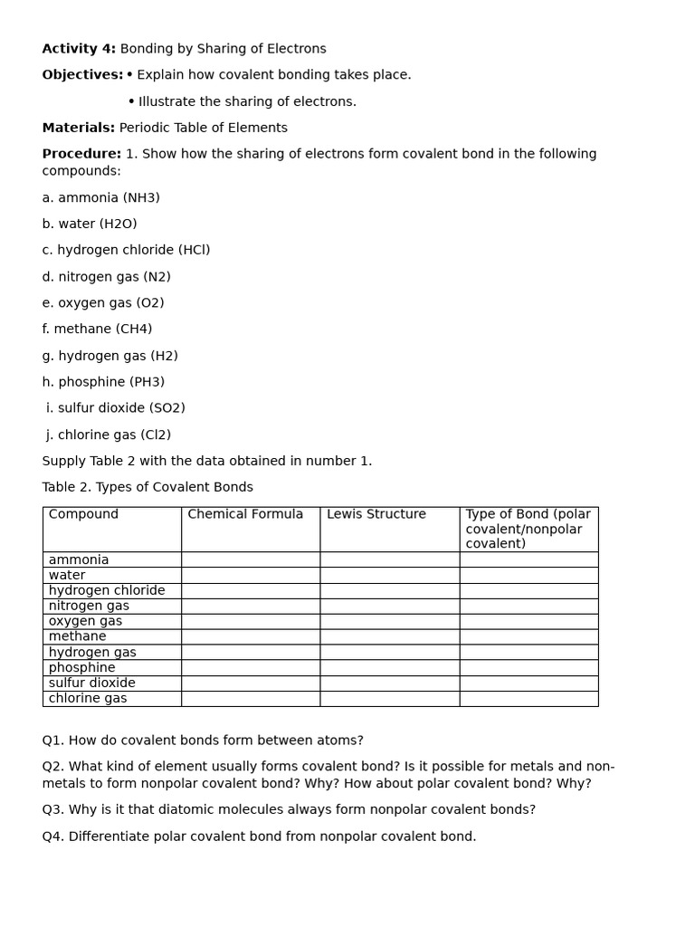 Understanding Covalent Bonding and Electron Sharing | PDF