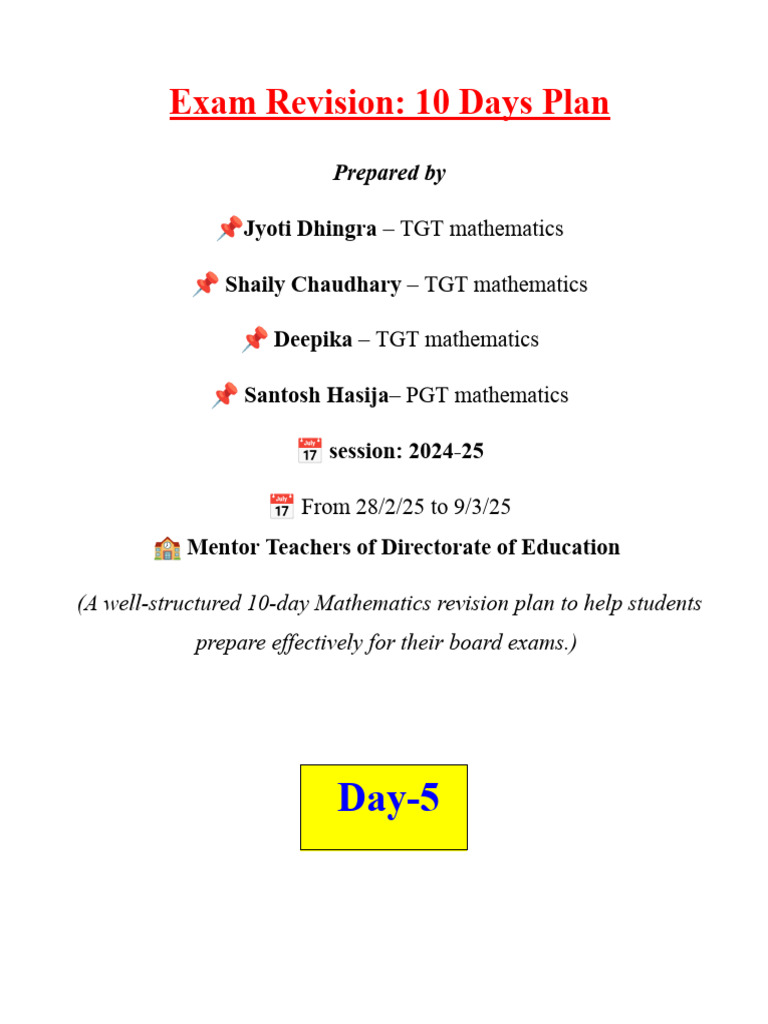10-Day Math Exam Revision Plan | PDF | Mode (Statistics) | Average