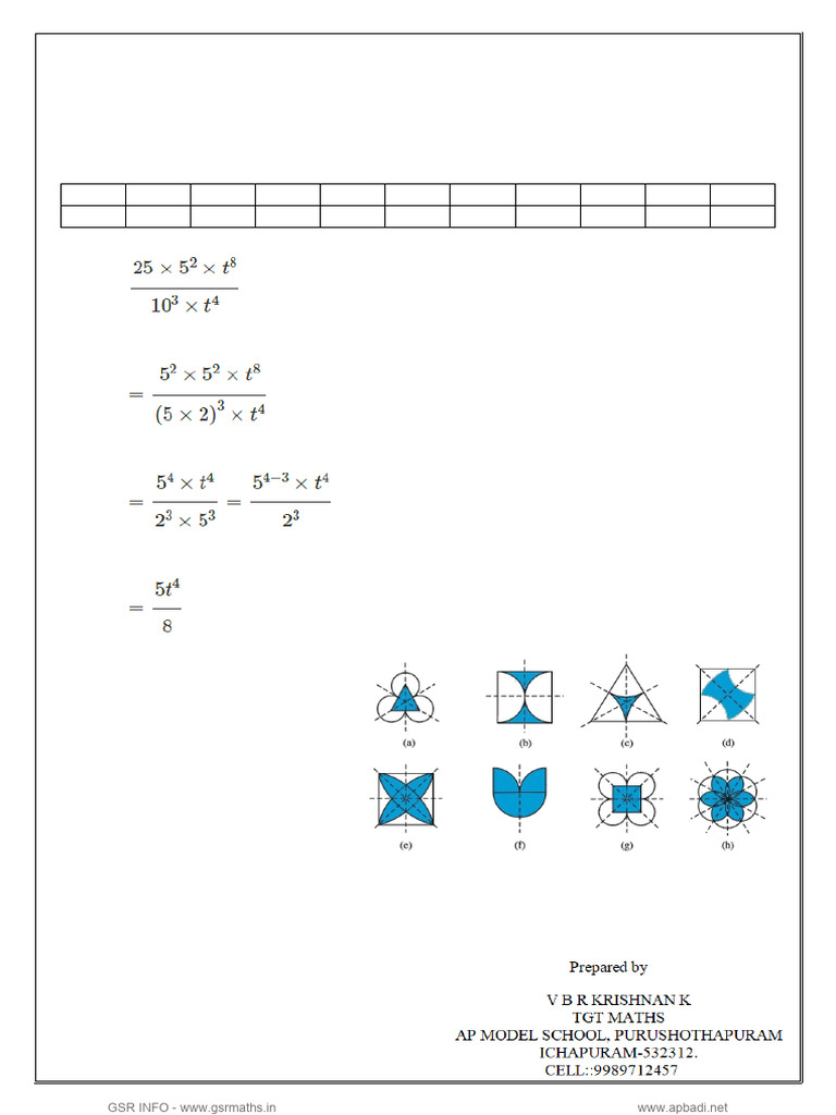 7th Class Maths FA 4 Key Paper Model 1 | PDF