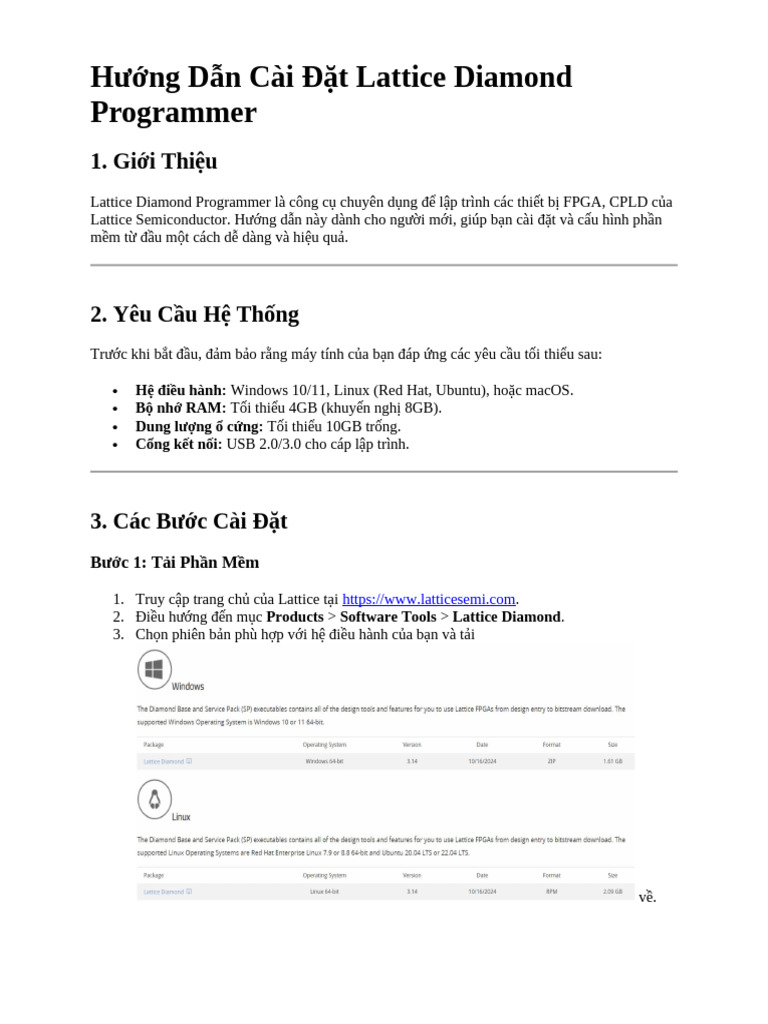 Hướng Dẫn Cài Đặt Lattice Diamond Programmer | PDF