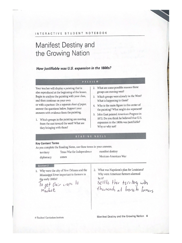 Manifest Destinty Packet | PDF