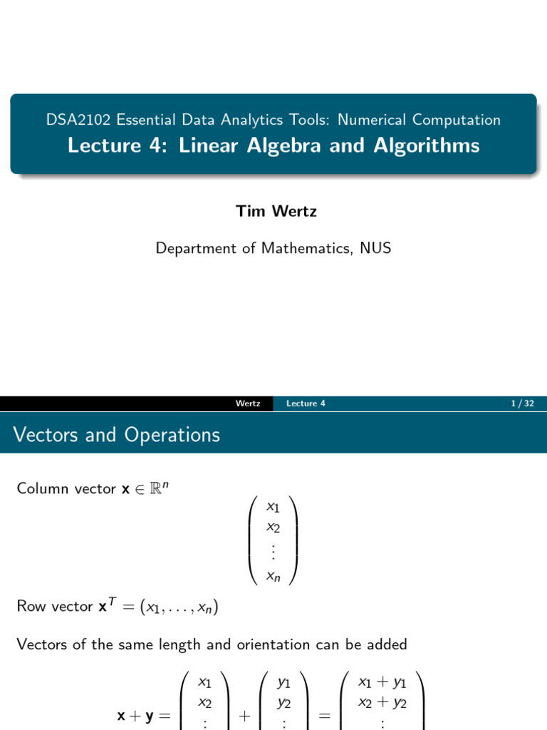 DSA2102 2425s1 Lec4 Handout | PDF | Matrix (Mathematics) | System Of ...