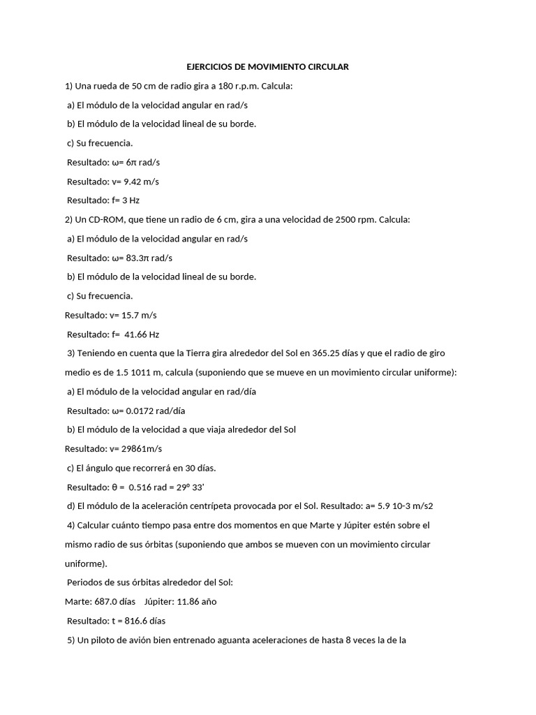 Ejercicios de Mcu | PDF | Velocidad | Orbita