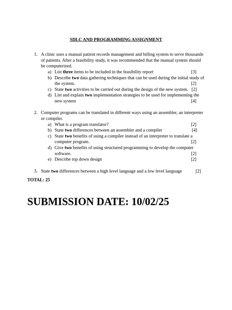 SDLC and Programming Assignment | PDF