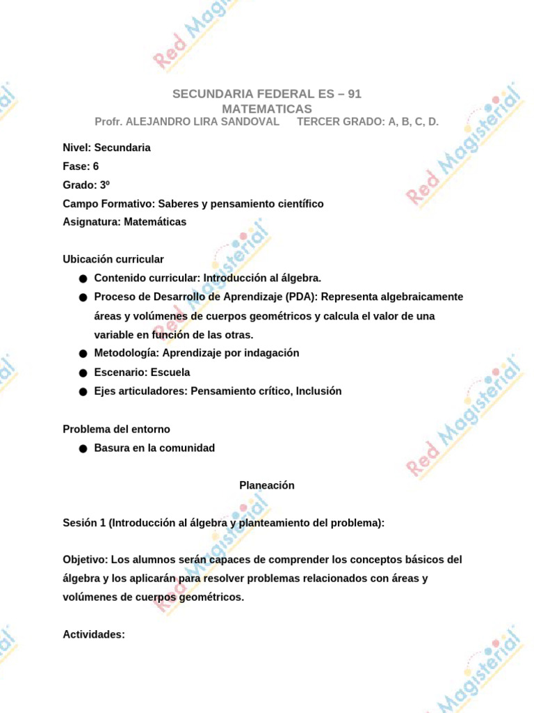 Plan Mate Tercero 1 | PDF | Álgebra | Geometría