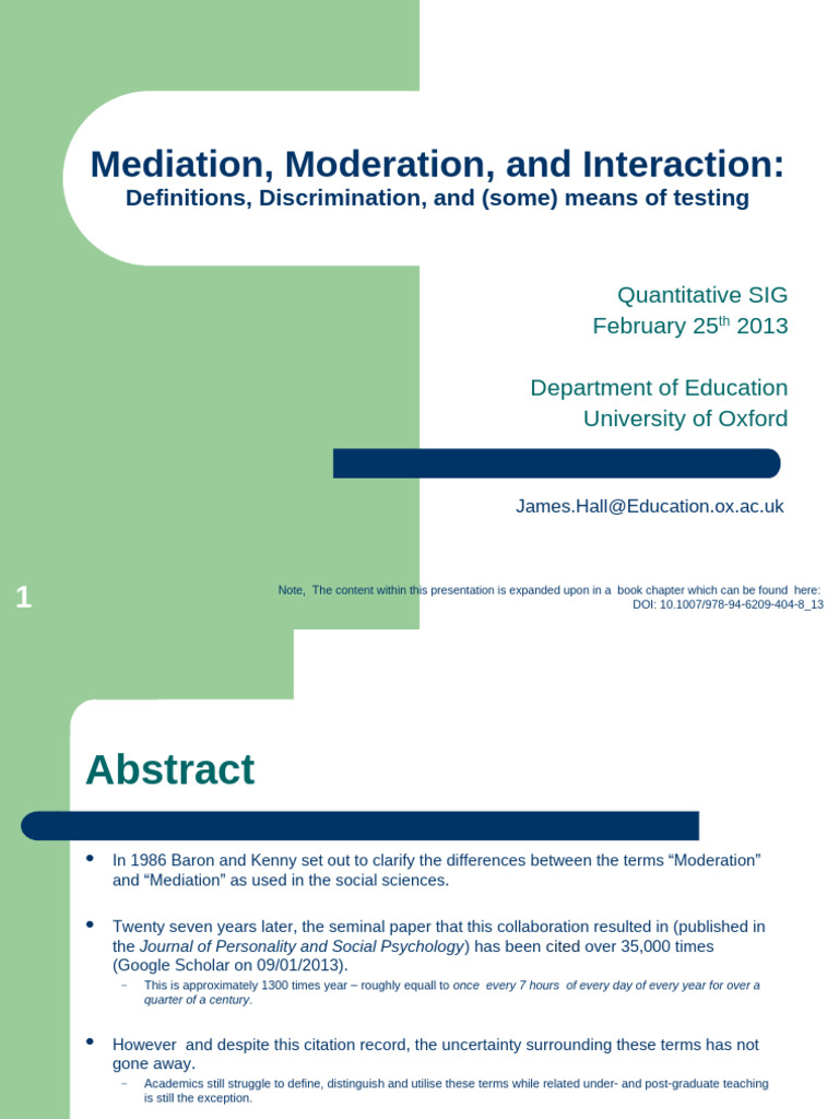 Mediation, Moderation, And Interaction Definitions, Discrimination, And ...