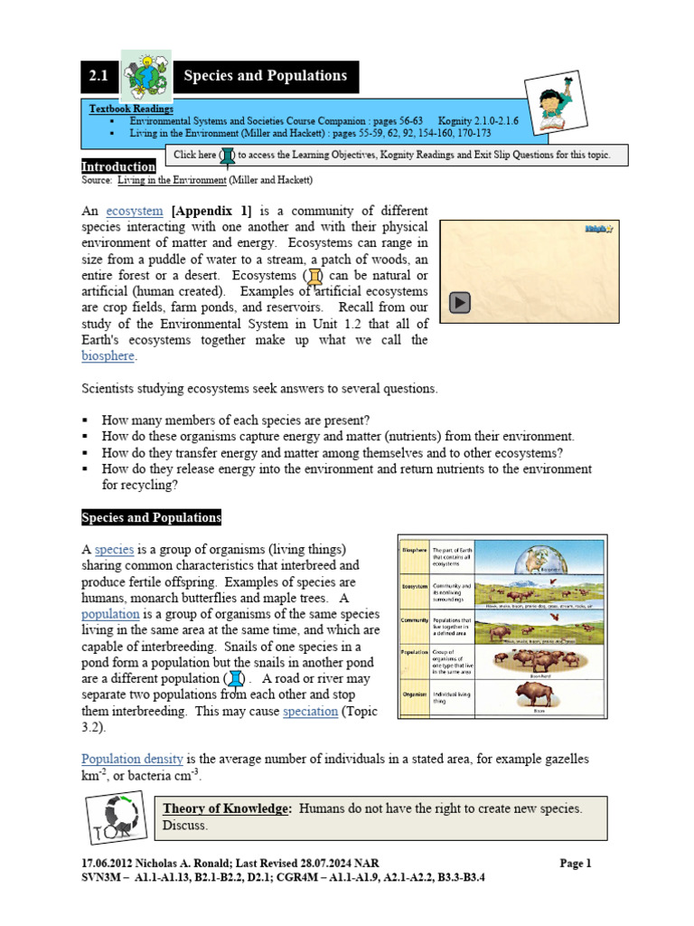 2.1 Species and Populations | PDF | Ecosystem | Water