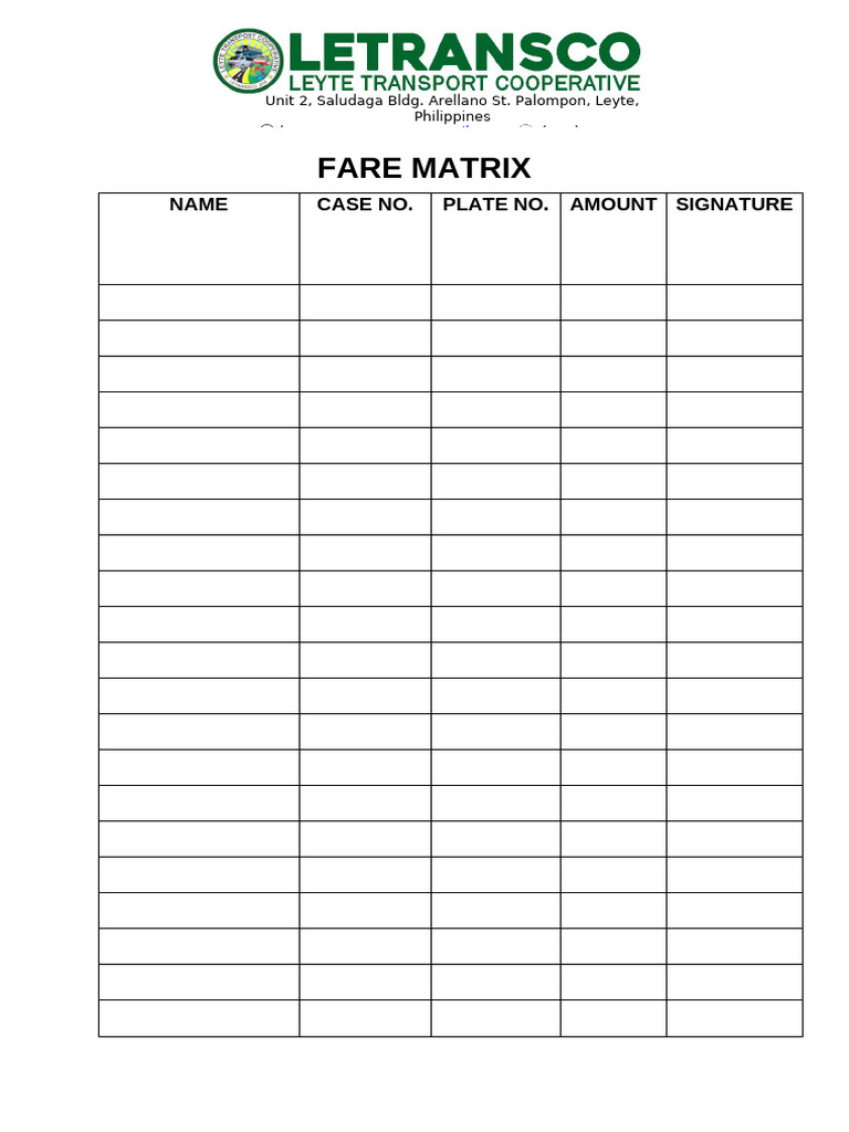Fare Matrix | PDF