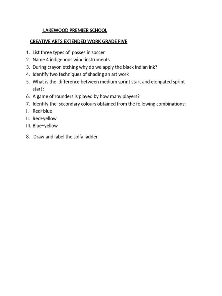Creative Arts 5 Ework | PDF