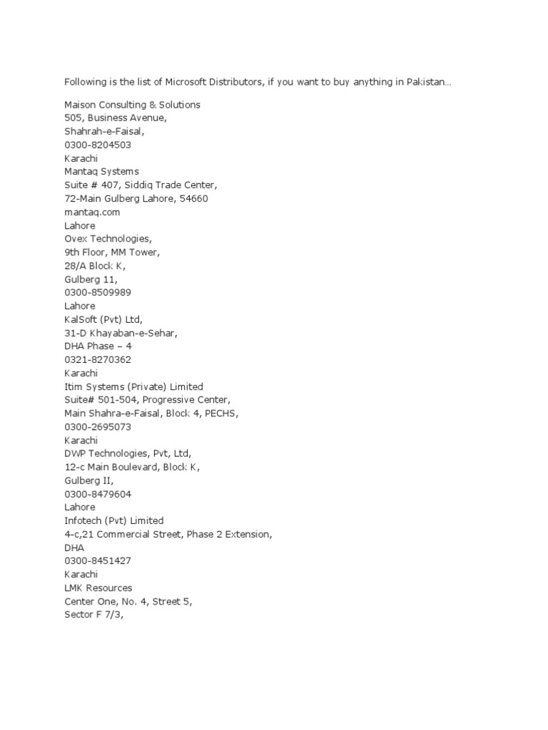 Microsoft Distributers in Pakistan | PDF | Computers