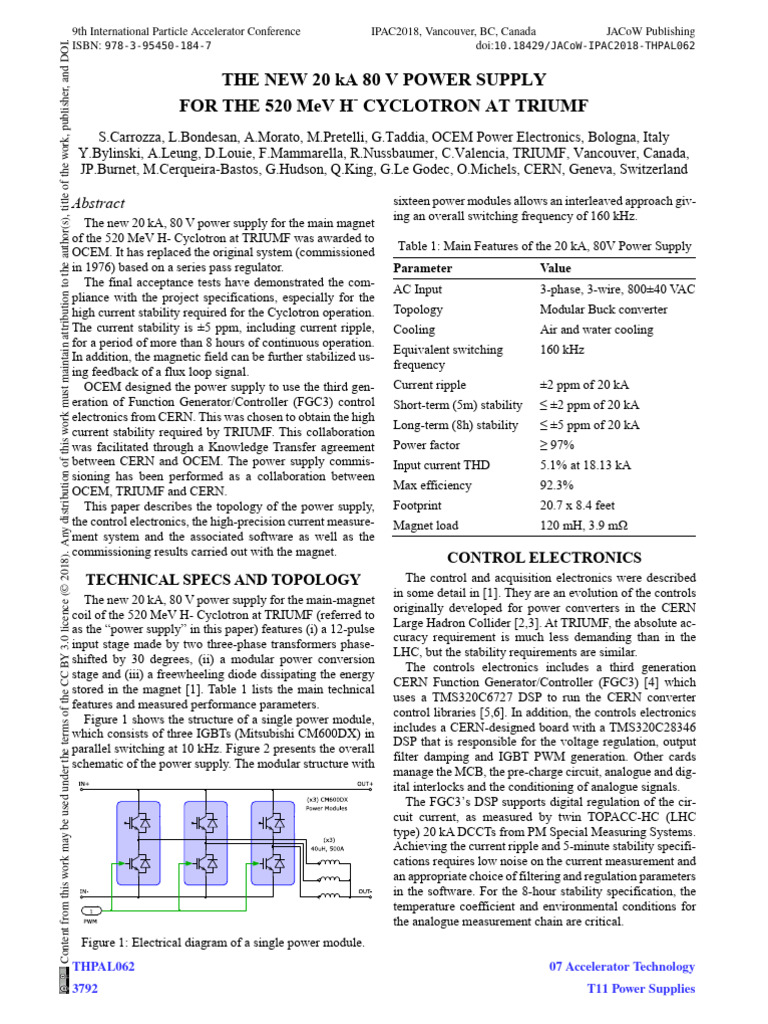 20 kA Power Supply for TRIUMF Cyclotron | PDF | Power Supply | Large ...