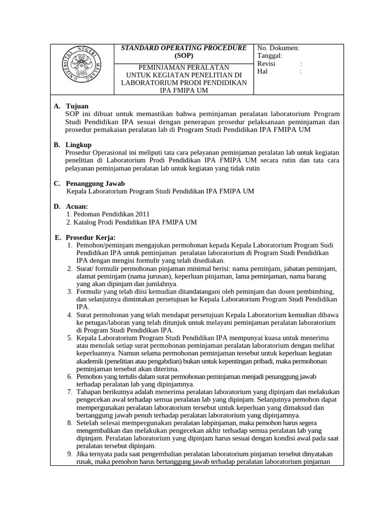 CONTOH STANDARD OPERATING PROCEDURE | PDF