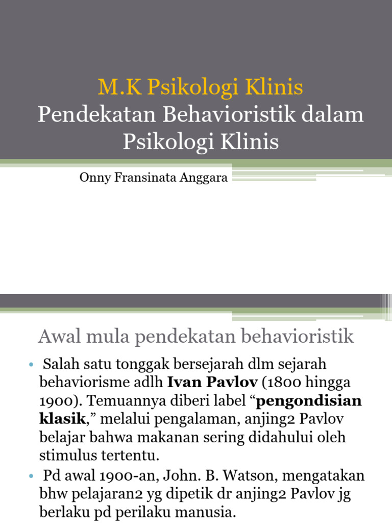 4 Pendekatan Behavioristik DLM Psikologi Klinis | PDF