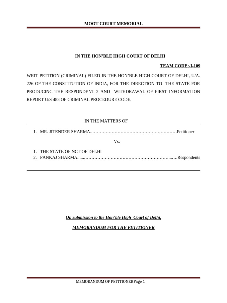 Memorial of Petitioner-I-109 3 | PDF | Annulment | Justice