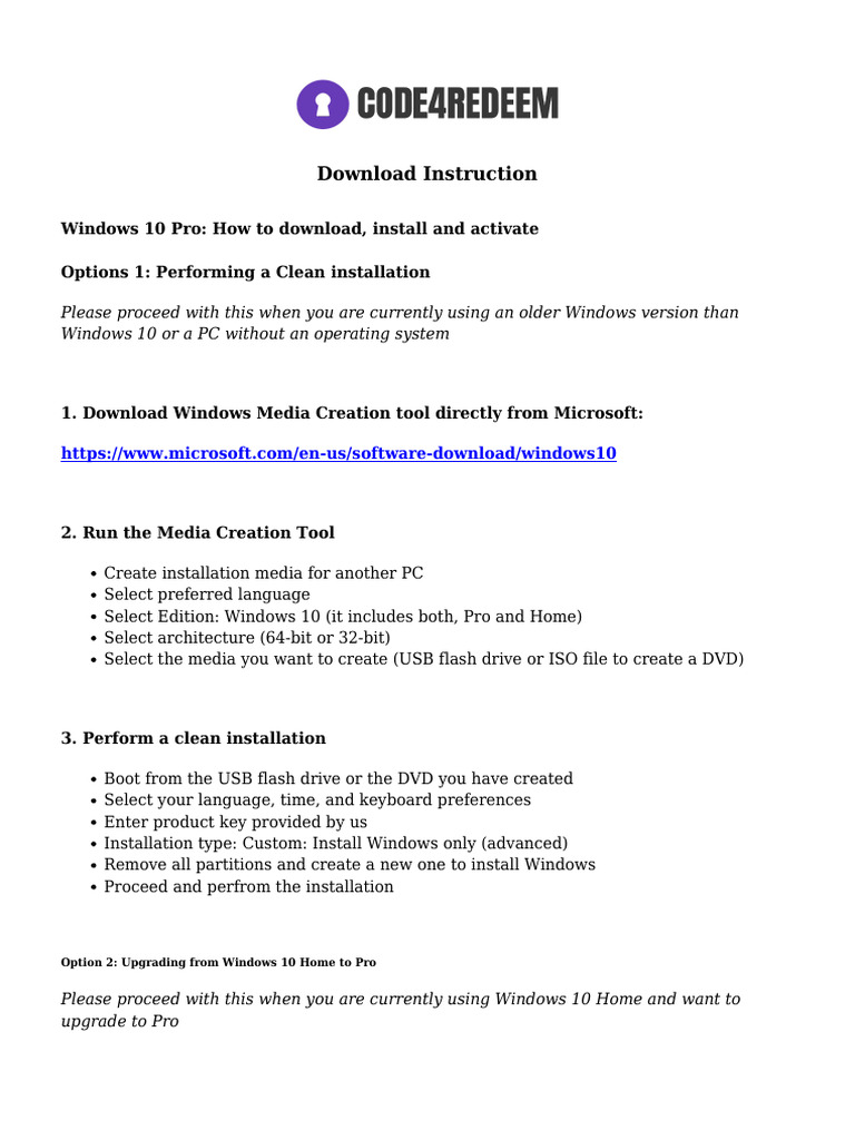 Windows 10 Pro OEM Activation Instruction | PDF