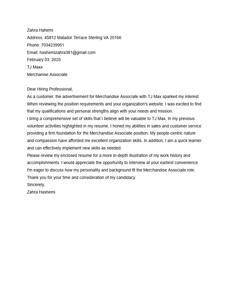 TJ Maxx Cover Letter | PDF
