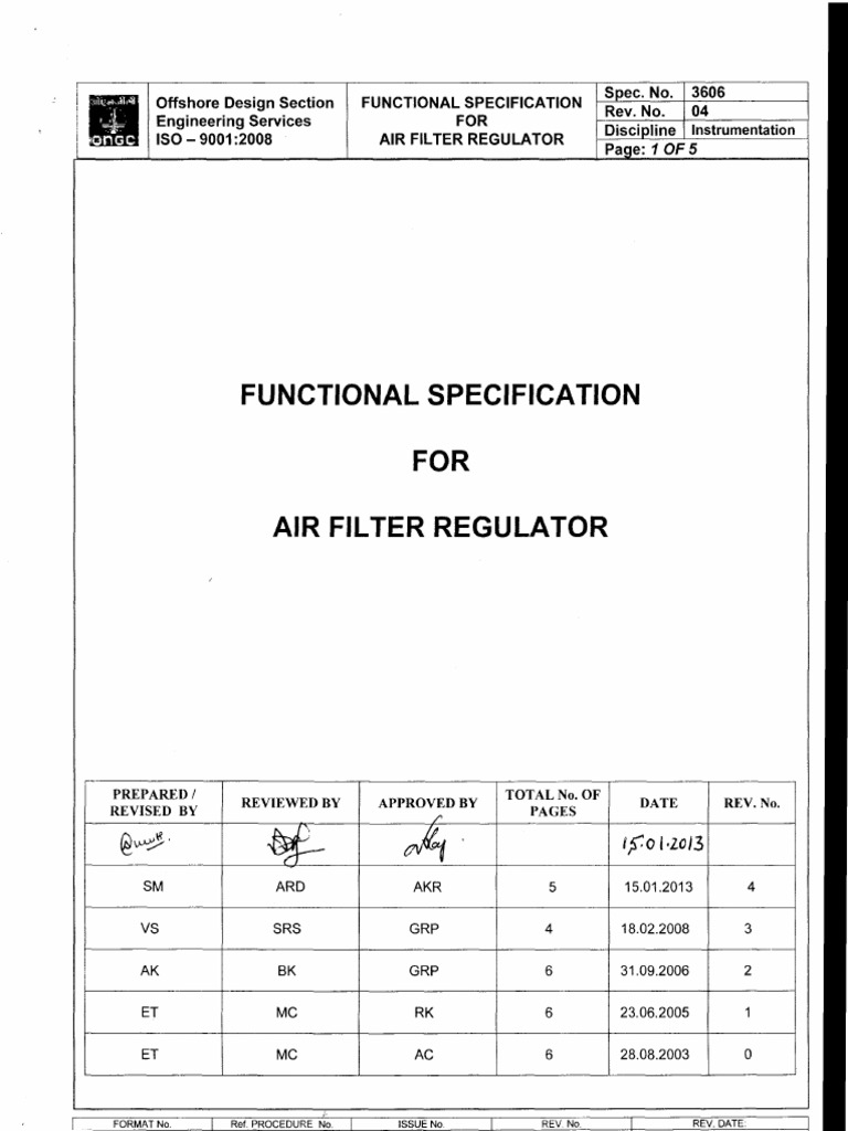 Functional Specification For Air Filter Regulator | PDF