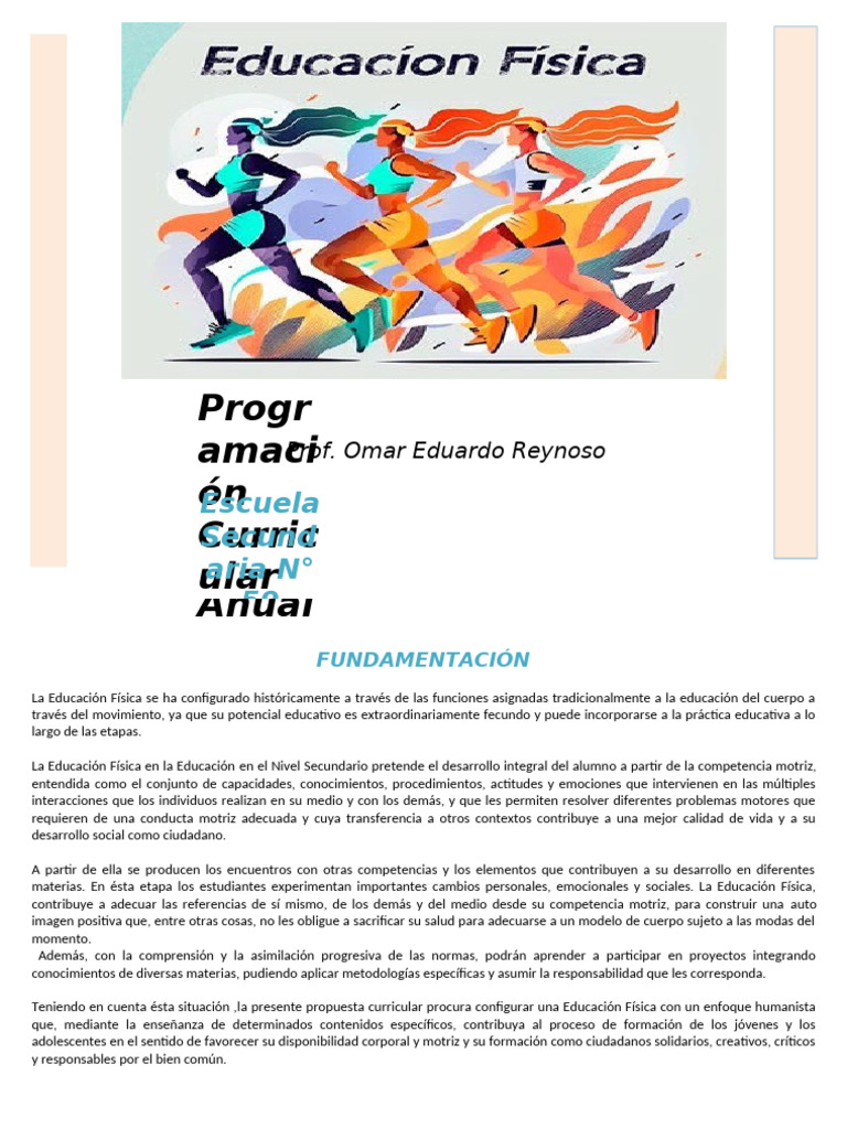 Programación Curricular Anual 2024 Esc. Sec. N 59-Anexo I Prof Omar Reynoso | PDF | Aprendizaje ...