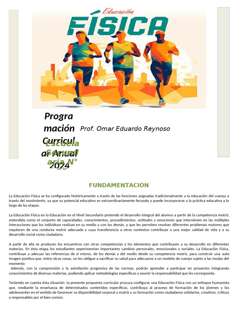 Programación Curricular Anual 2024 Esc. Sec. N 59-Anexo II Prof Omar Reynoso | PDF | Aprendizaje ...