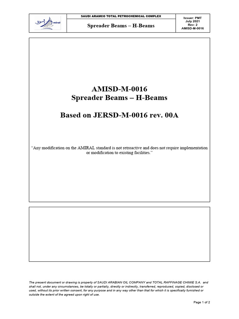 Spreader Beams Specifications for Aramco | PDF