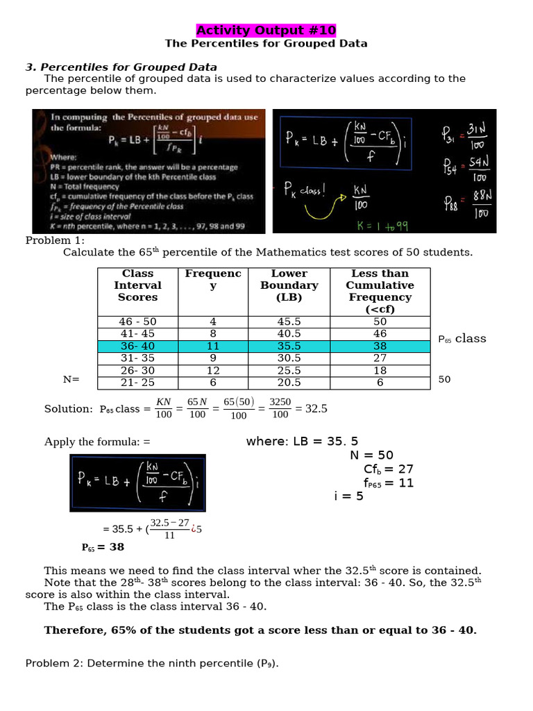 The Percentiles For Grouped Data | PDF | Percentile | Applied Mathematics