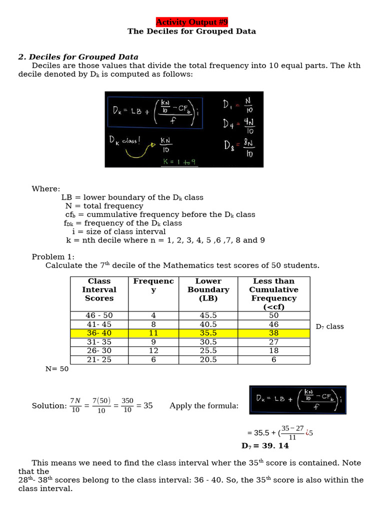 The Deciles For Grouped Data | PDF | Applied Mathematics | Mathematics