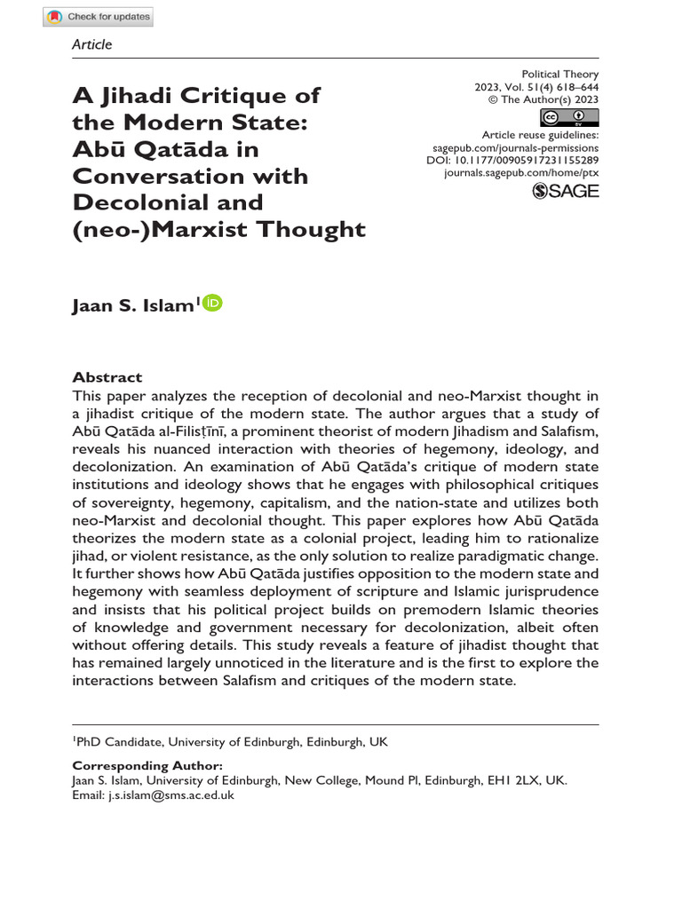 A Jihadi Critique of The Modern State | PDF | Jihadism | Salafi Movement